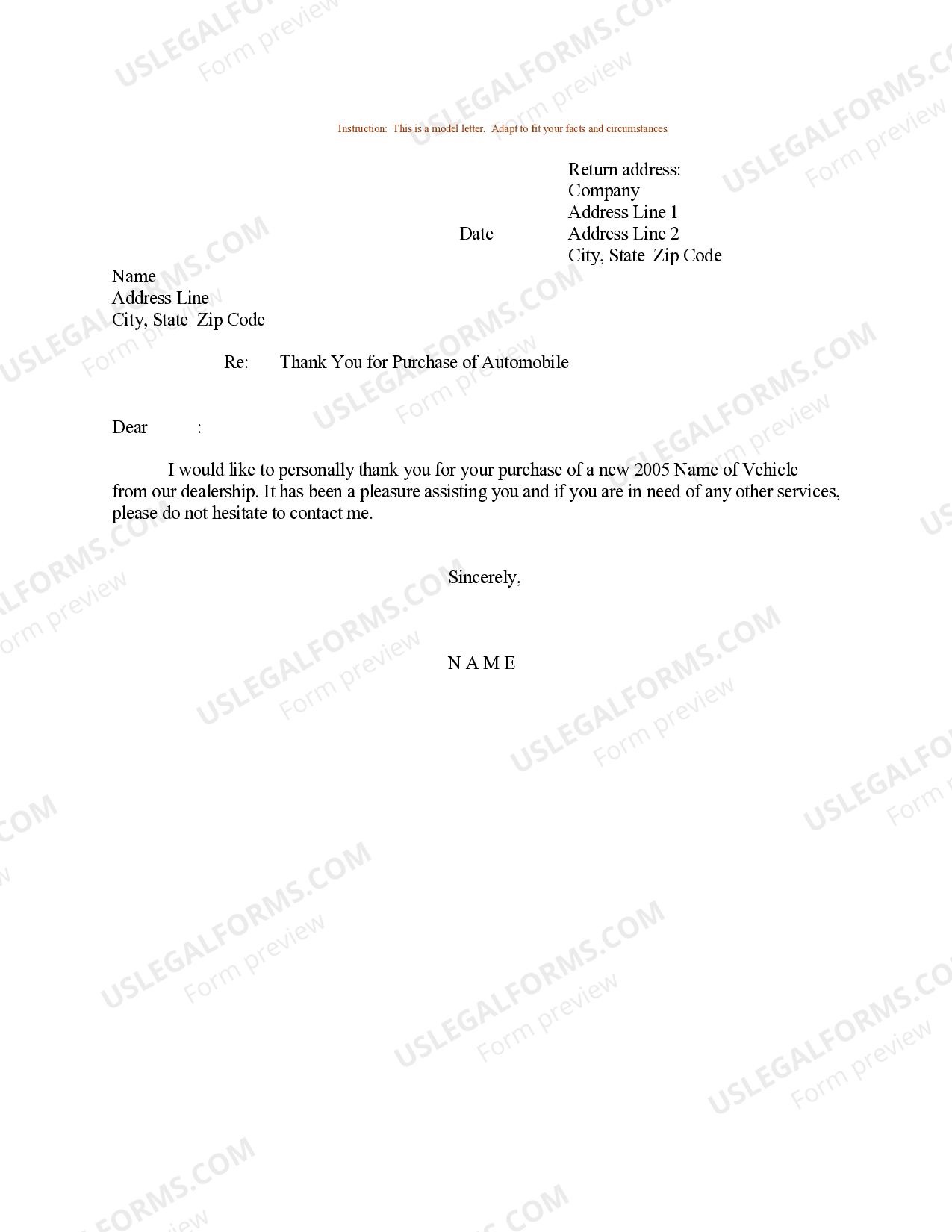 Sample Letter for Thank You - Purchase of Automobile - Letter Thank ...