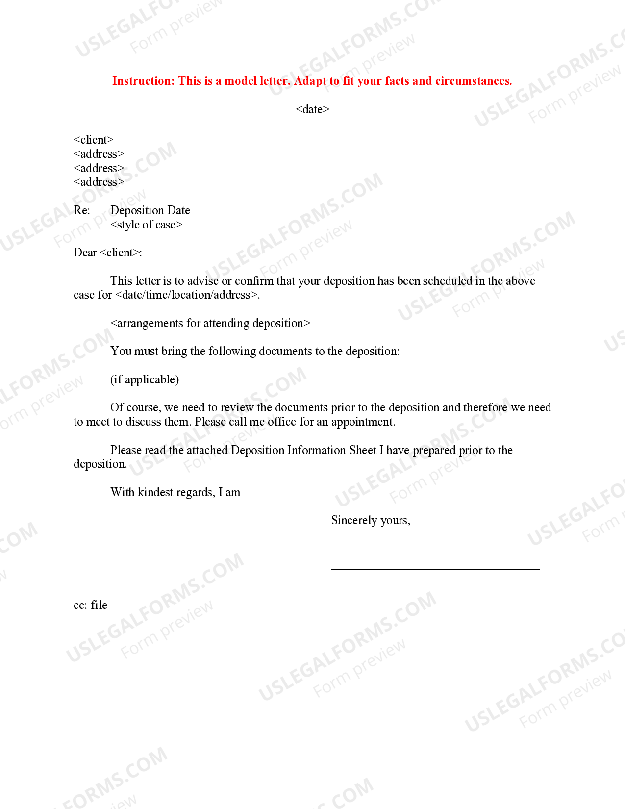 Nassau New York Sample Letter to Client - Deposition of Client ...
