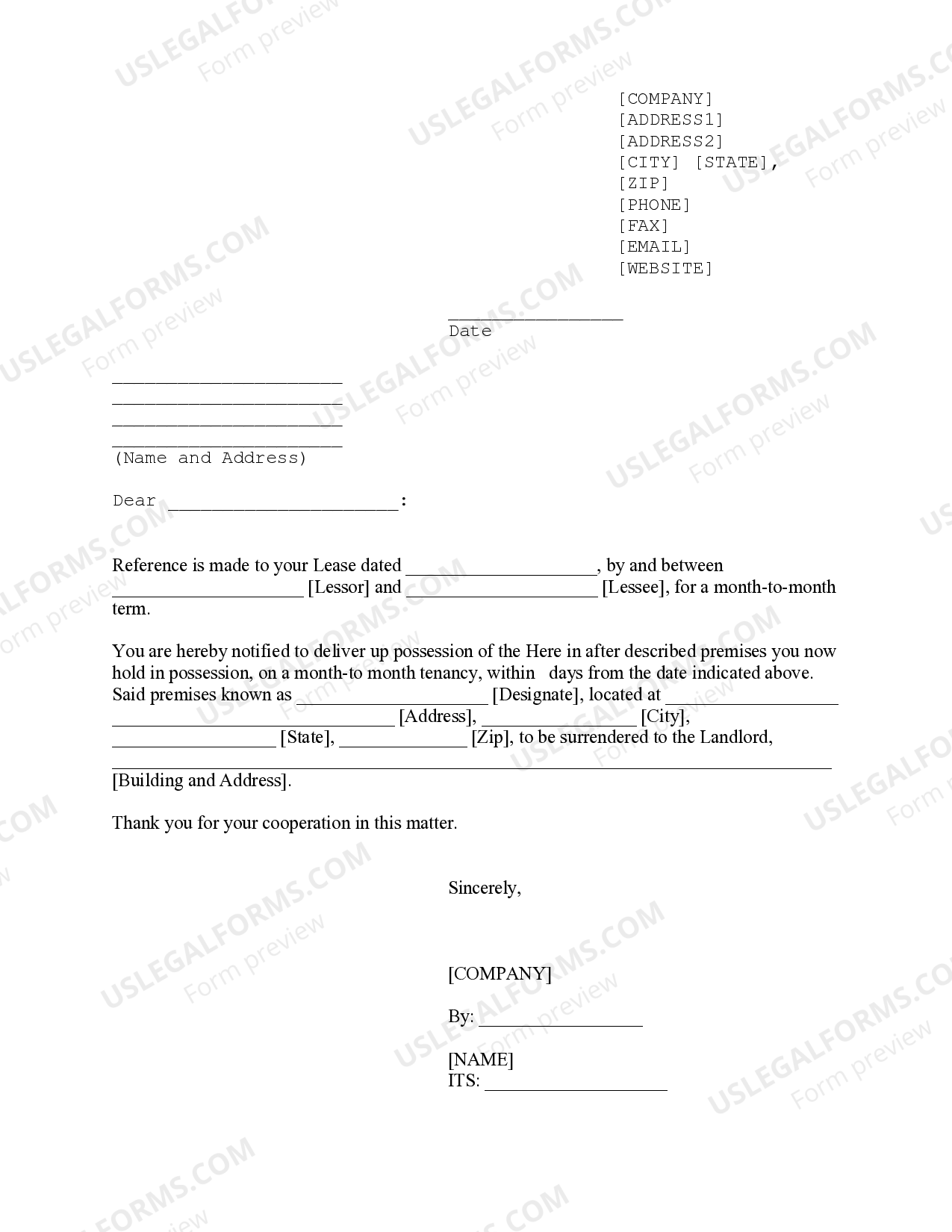 Notice to Deliver Possession | US Legal Forms