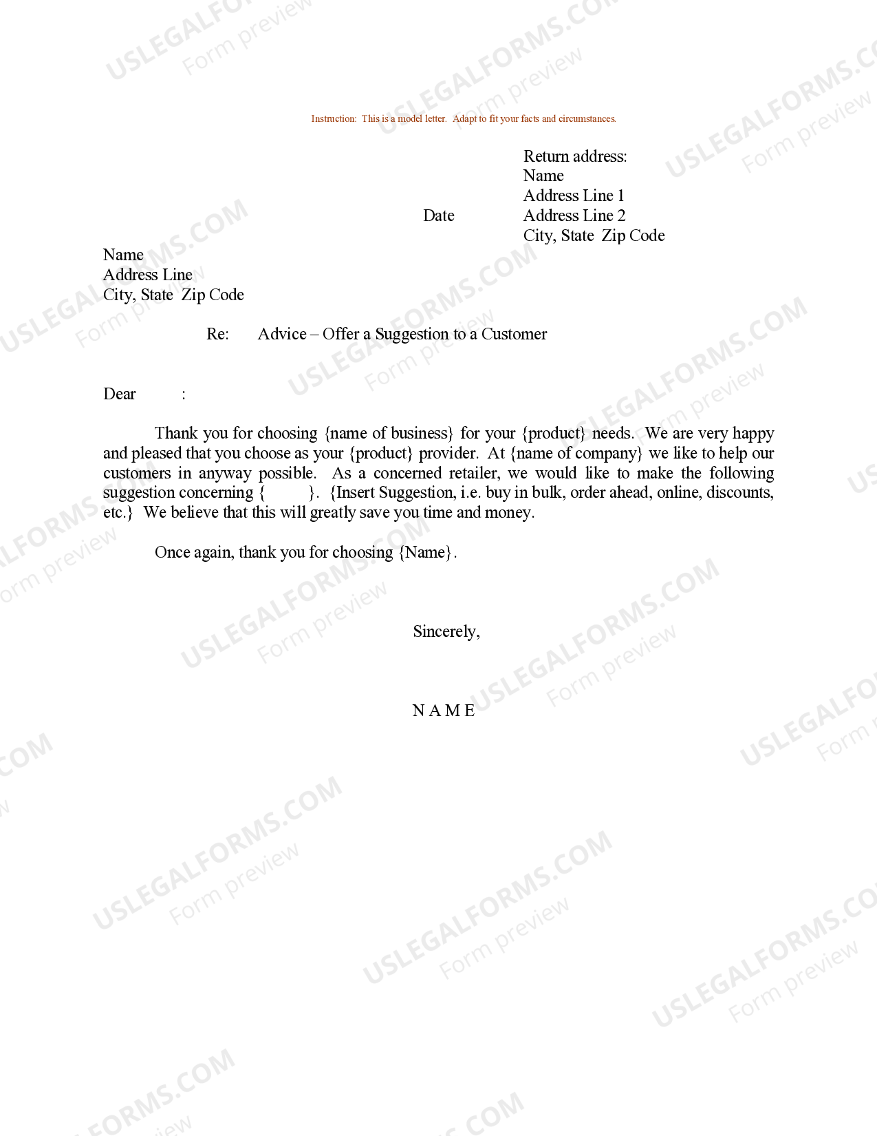 Minnesota Sample Letter for Suggestion to a Customer - Sample ...