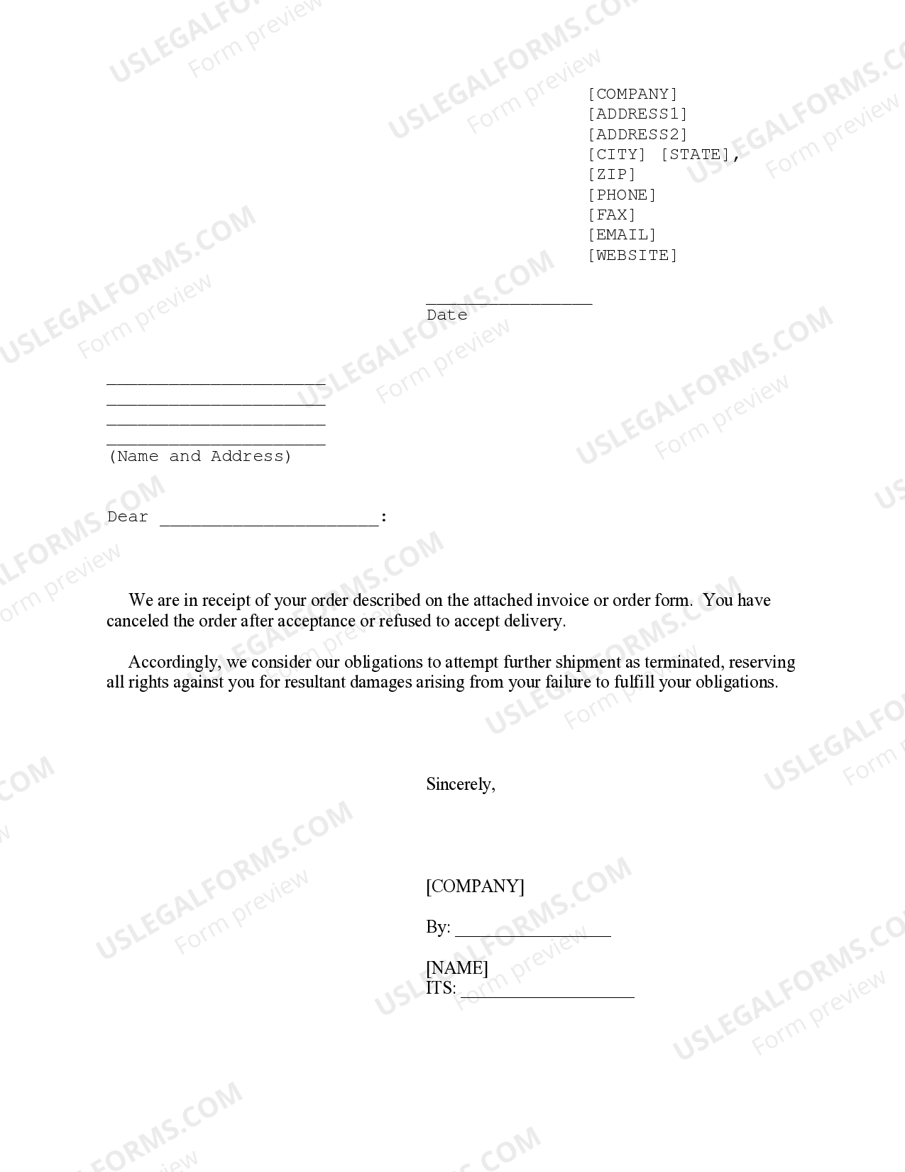 Notice of Refusal to Accept Delivery | US Legal Forms