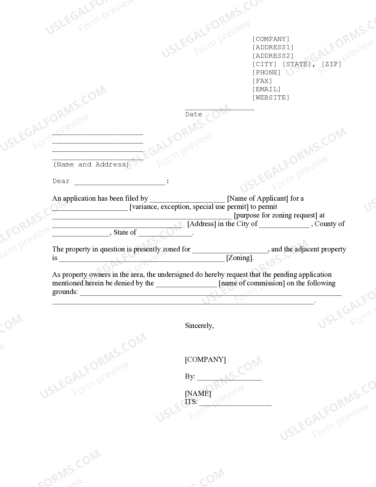 Notice of Opposition to Zoning Request | US Legal Forms