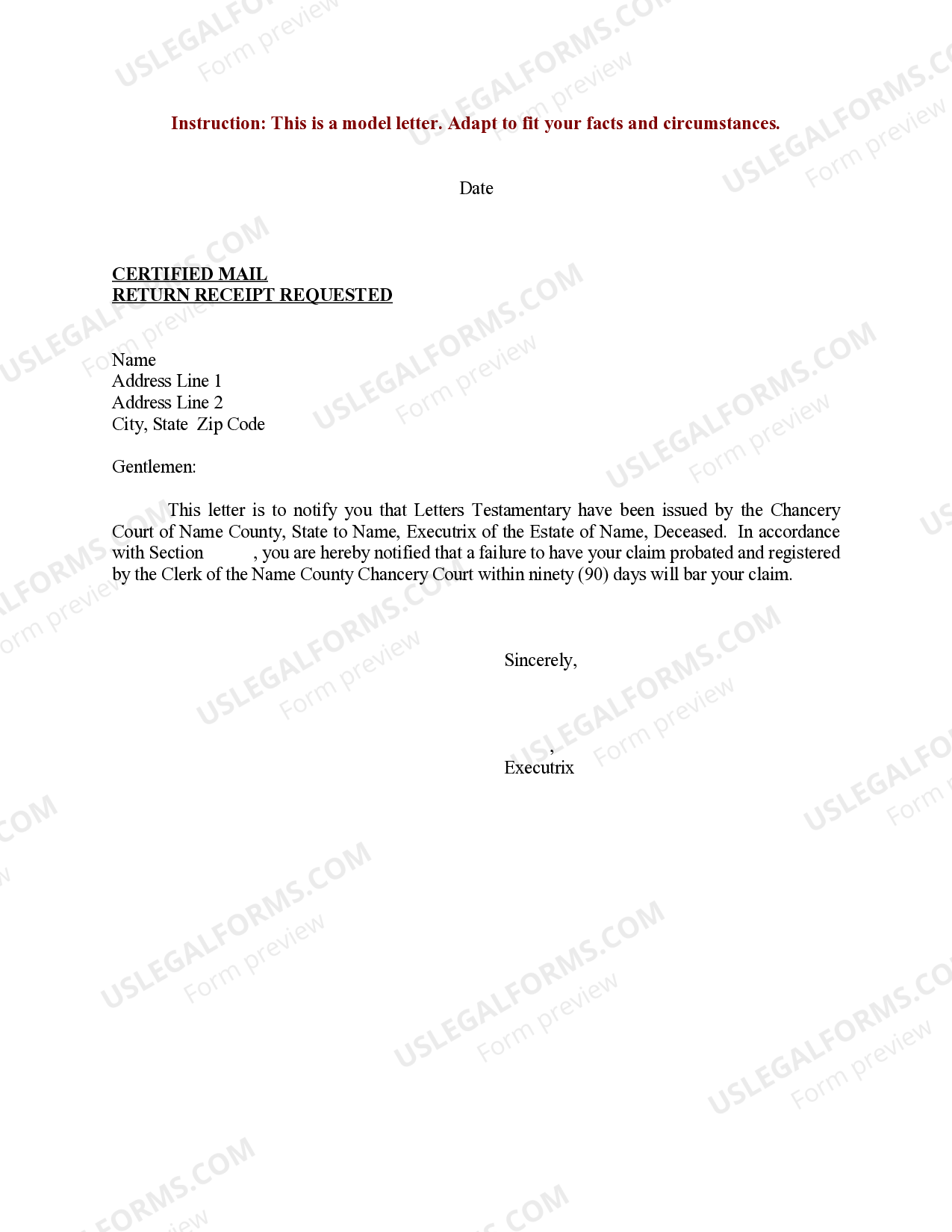 Sample Letter for Sample Letters Testamentary - Letter Of Testimony ...