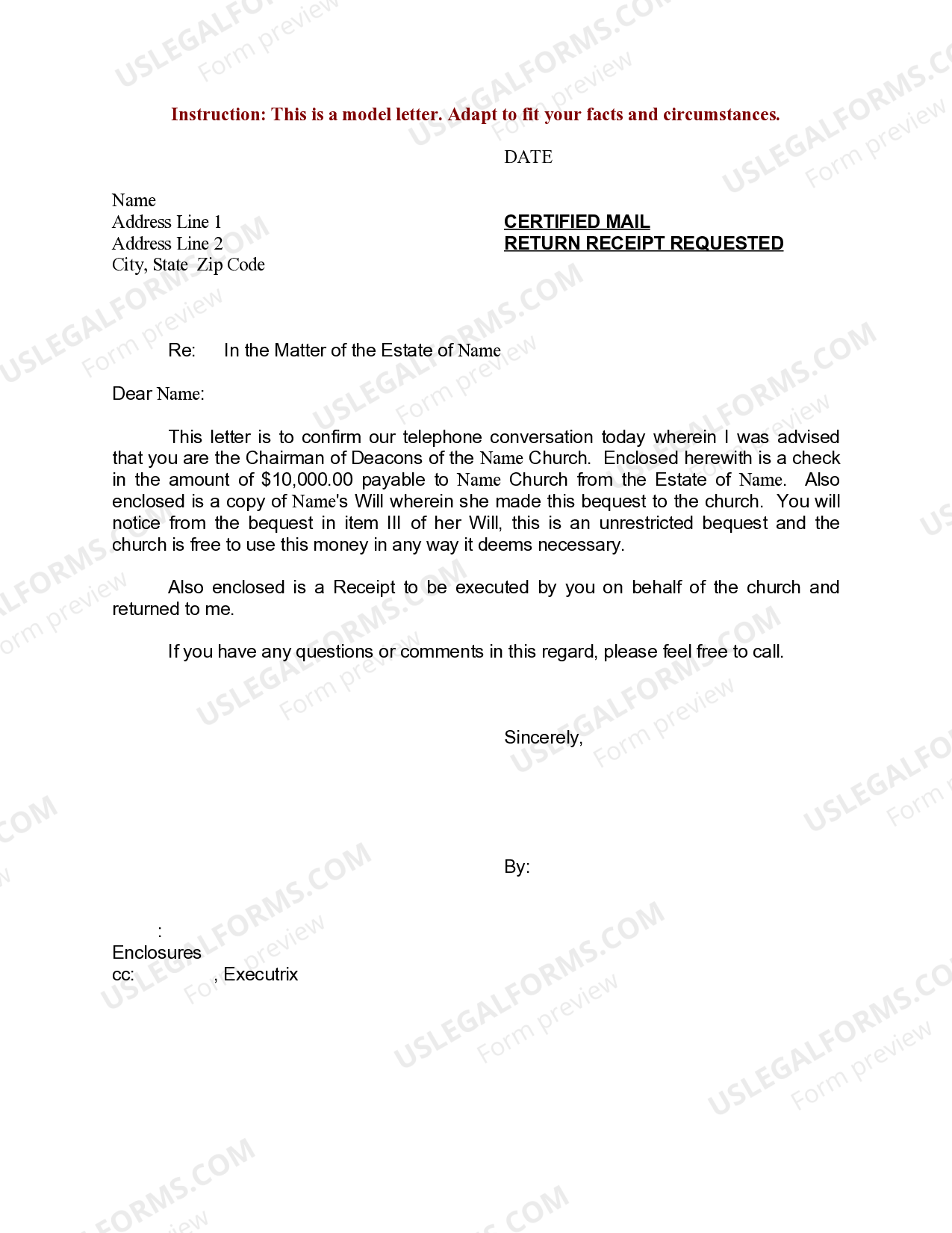 Sample Letter for Execution - Execution Letter Sample | US Legal Forms