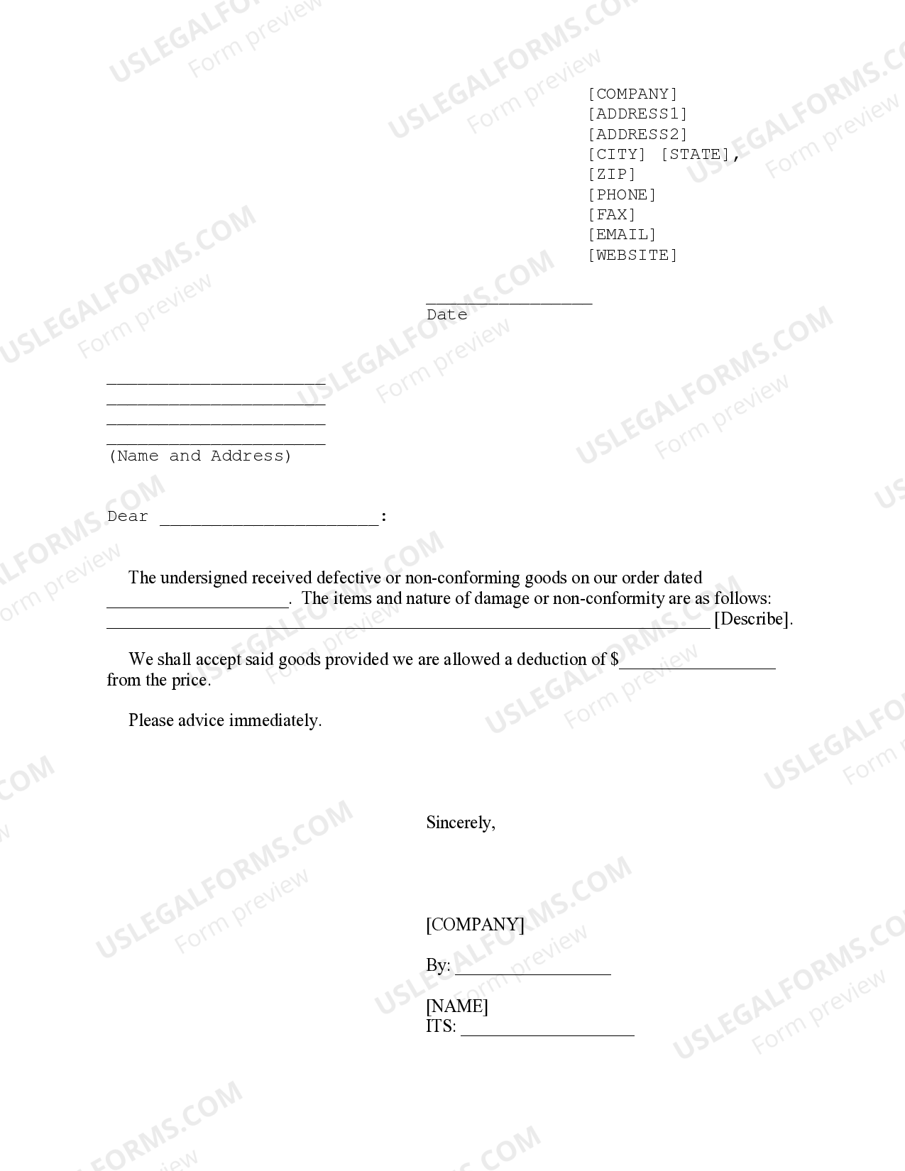 Notice to Elect to Accept Damaged Goods | US Legal Forms