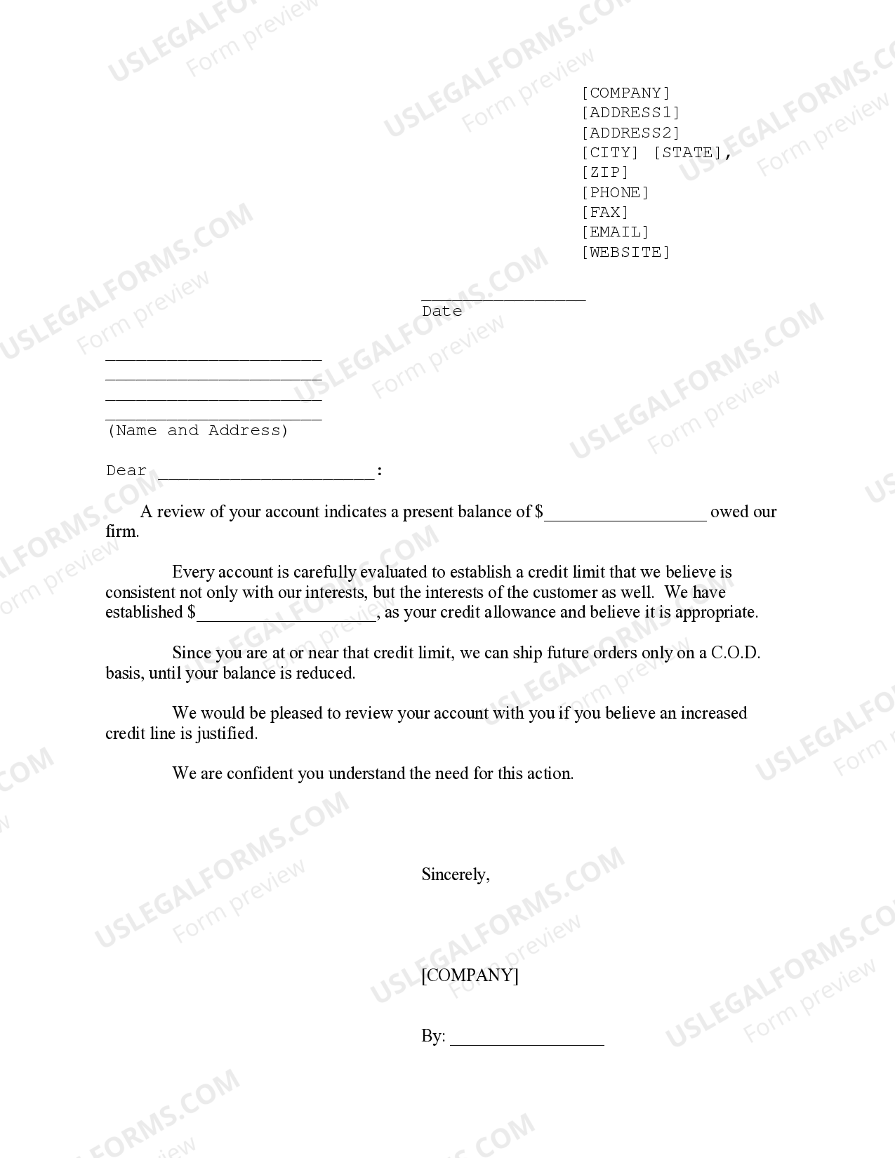 Notice of Credit Limit | US Legal Forms