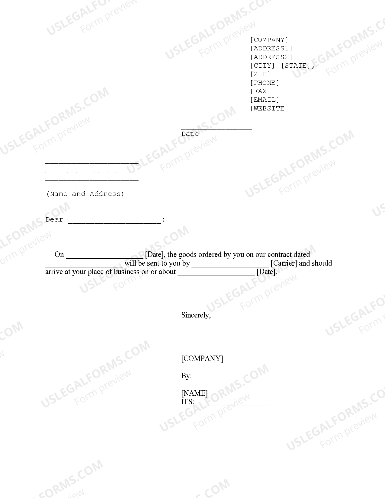 Notice of Dispatch | US Legal Forms