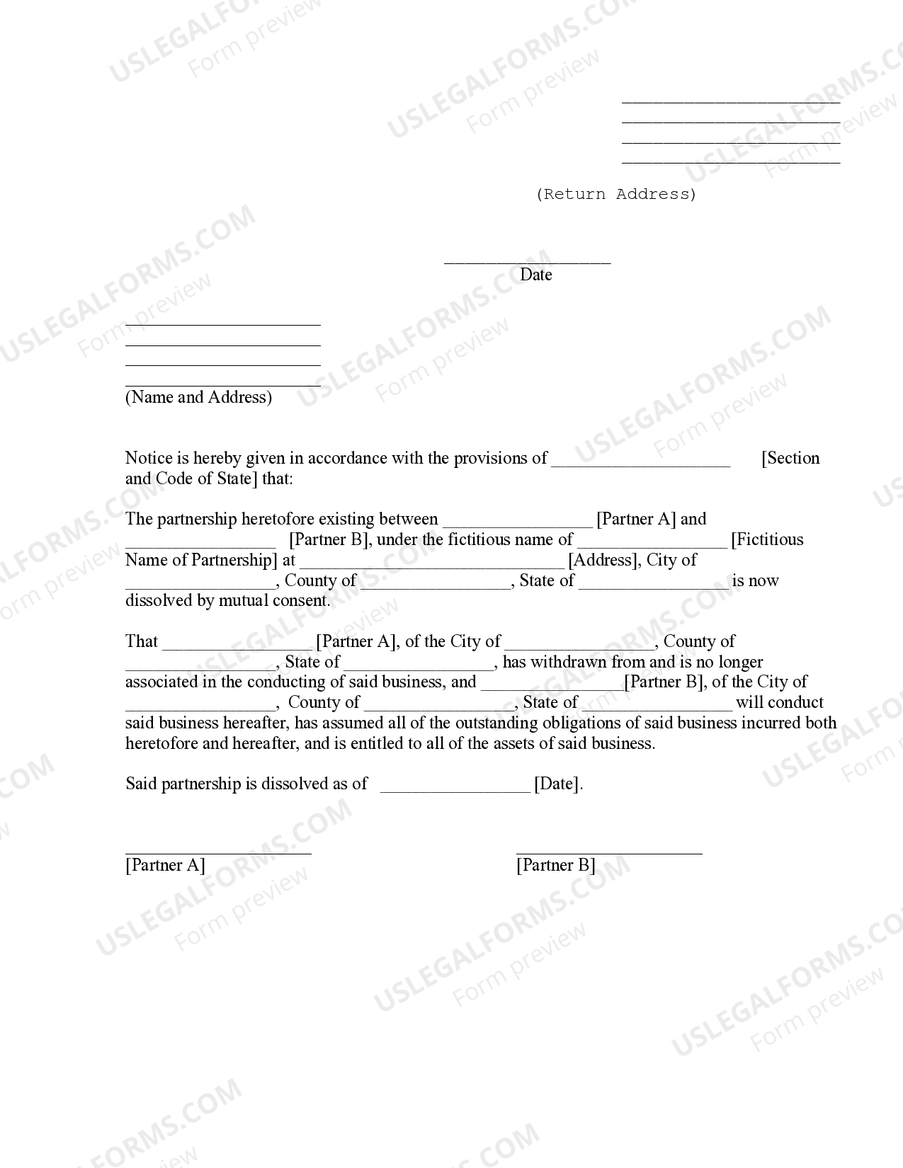 Notice of Dissolution ( Partnership ) | US Legal Forms