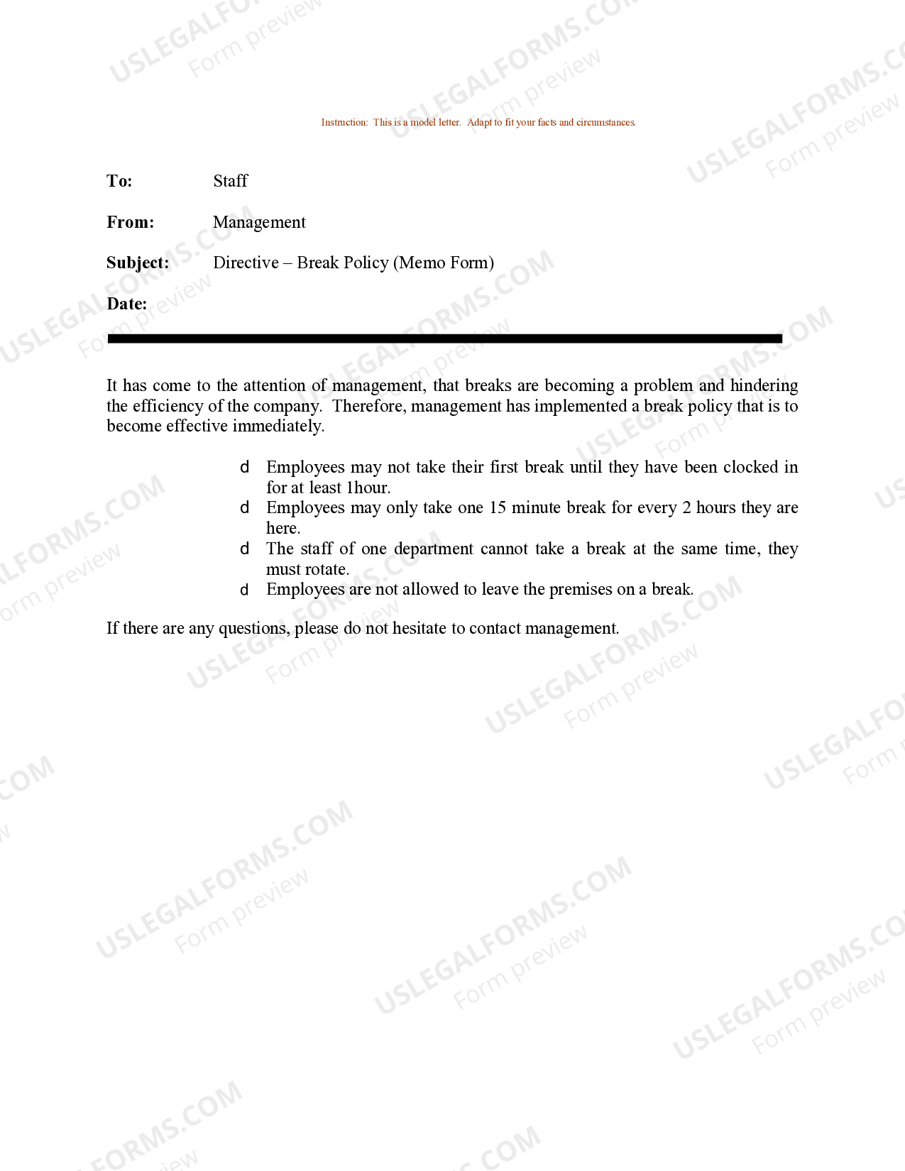 New Mexico Sample Letter for Directive - Break Policy - Break Policy ...