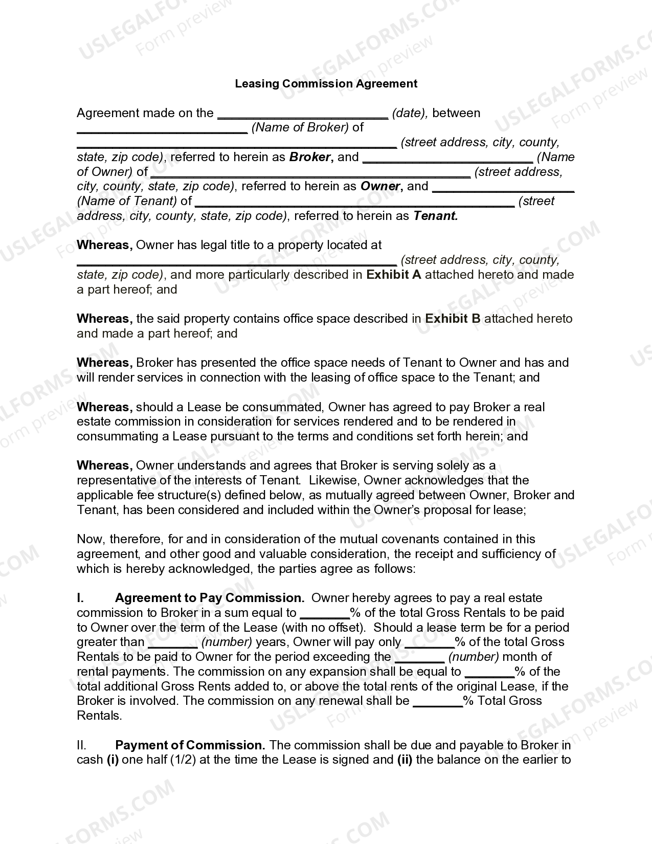 Leasing Commission Agreement - Any Commission Pay | US Legal Forms