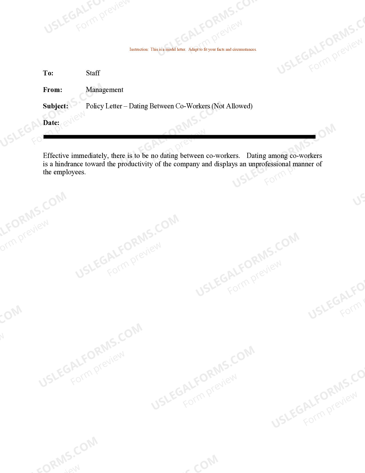 Pennsylvania Sample Letter for Dating Between Co-Workers - Not Allowed ...