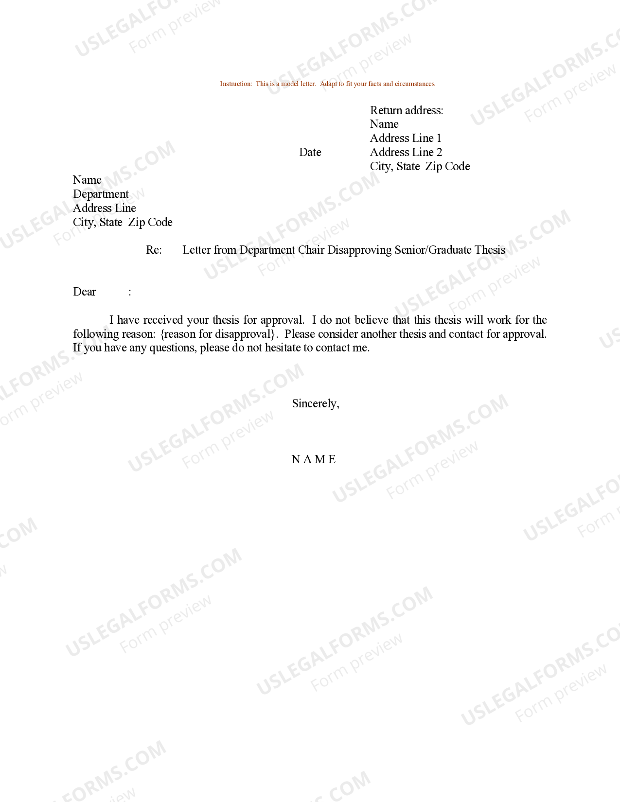 South Carolina Sample Letter for Letter from Department Chair ...