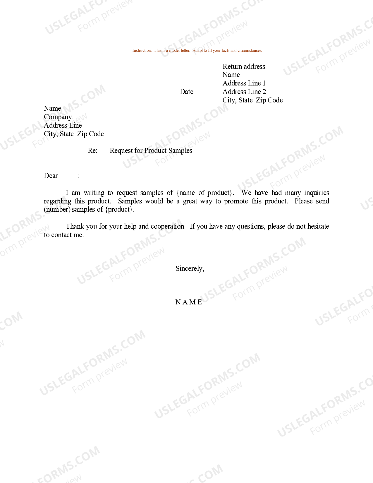 Delaware Sample Letter for Request for Product Samples - Request For ...