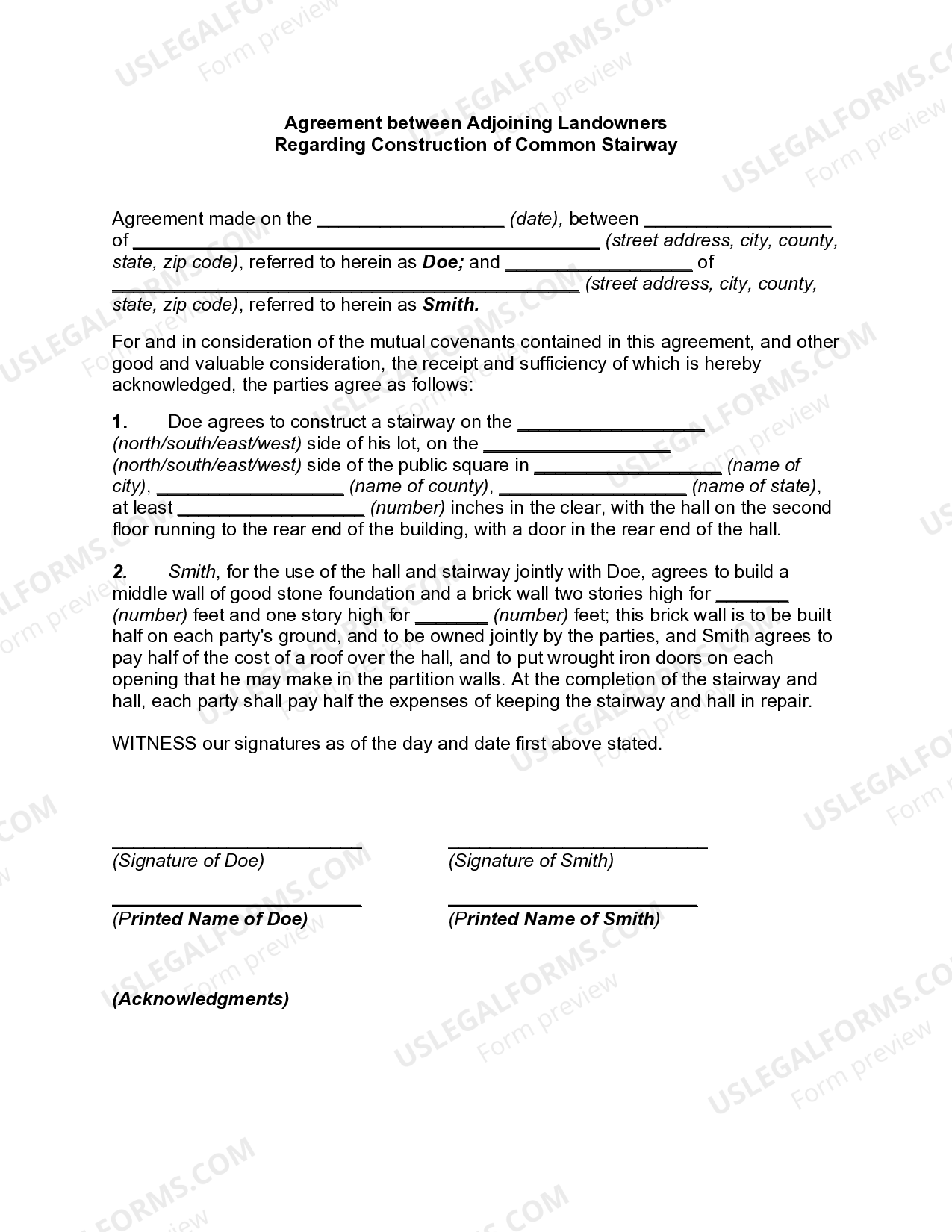 West Virginia Agreement between Adjoining Landowners Regarding Construction of Common Stairway ...