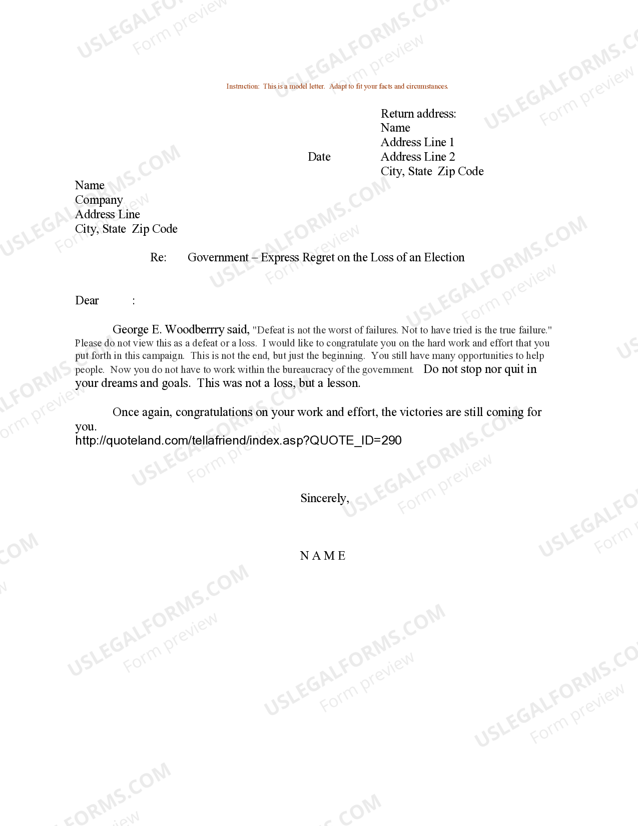 New Jersey Sample Letter for Express Regret on the Loss of an Election ...