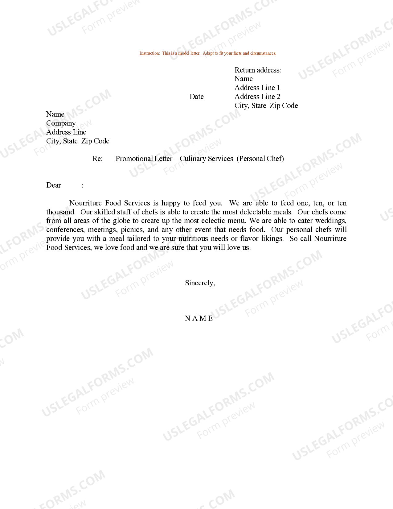 Sample Letter for Promotional Letter - Culinary Services - Letter Of ...