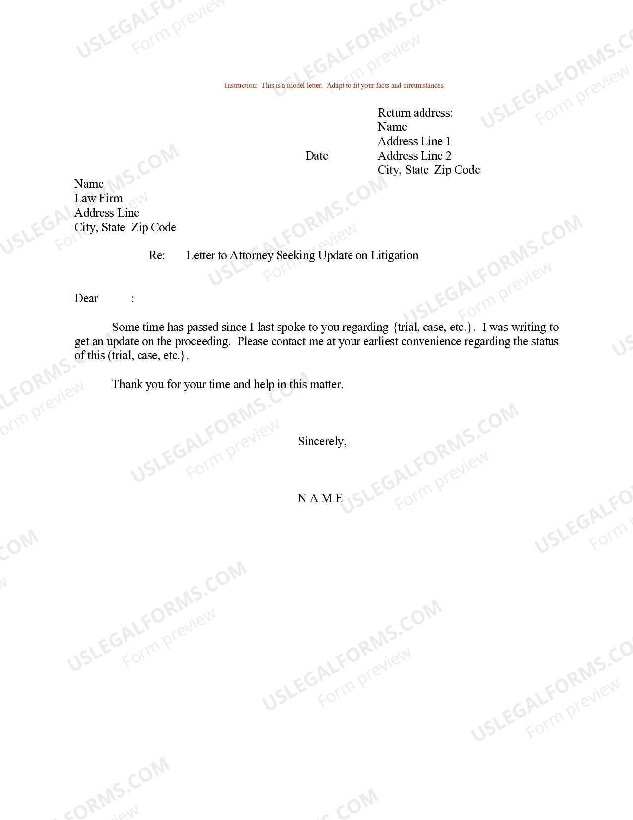 Sample Letter for Letter to Attorney Seeking Update on Litigation ...