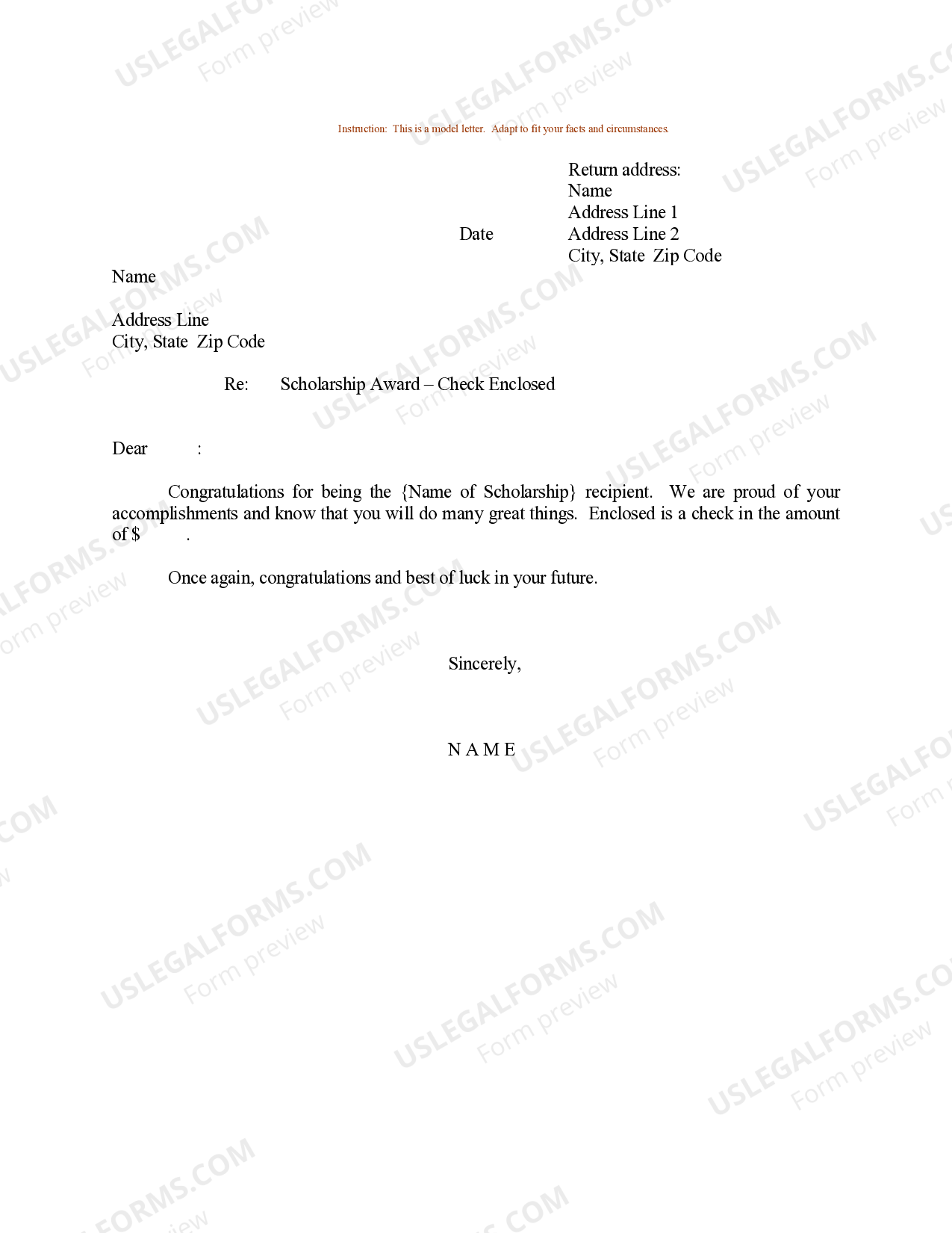 Iowa Sample Letter for School or College Scholarship Award - Letter ...