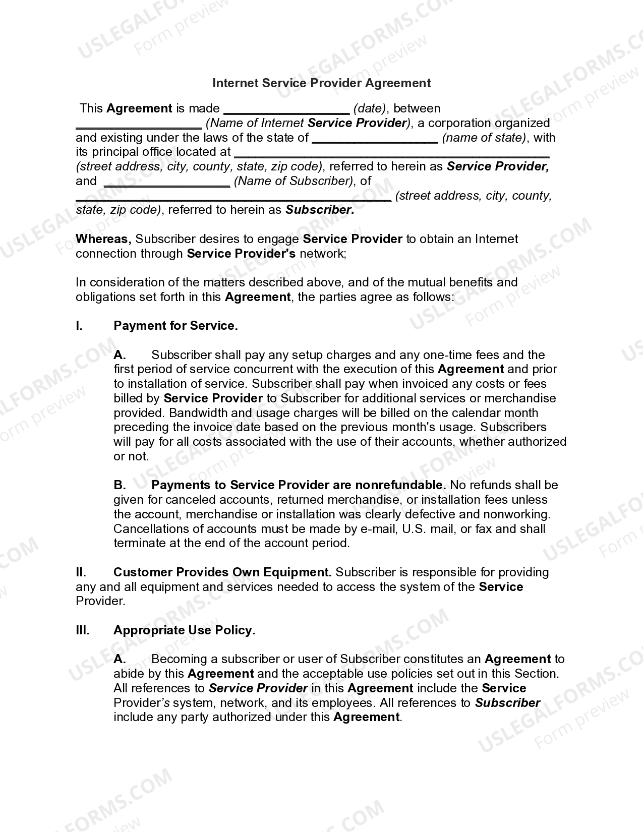 Internet Service Provider Agreement - Service Provider Agreement | US ...