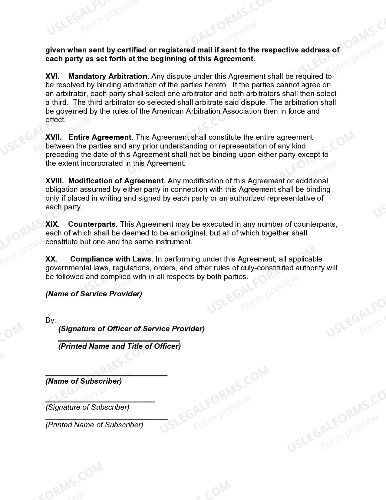 Internet Service Provider Agreement - Service Provider Agreement | US ...