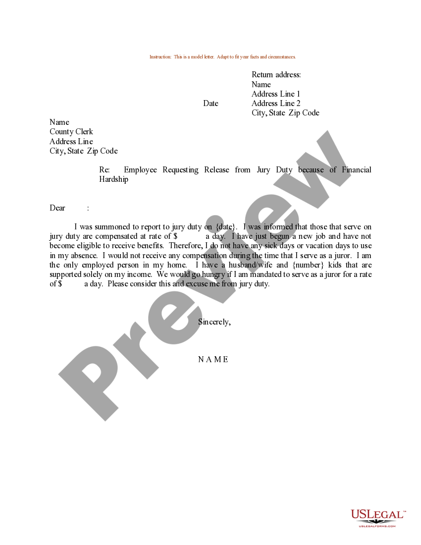 New Mexico Sample Letter For Employee Reing Release From Jury Duty 