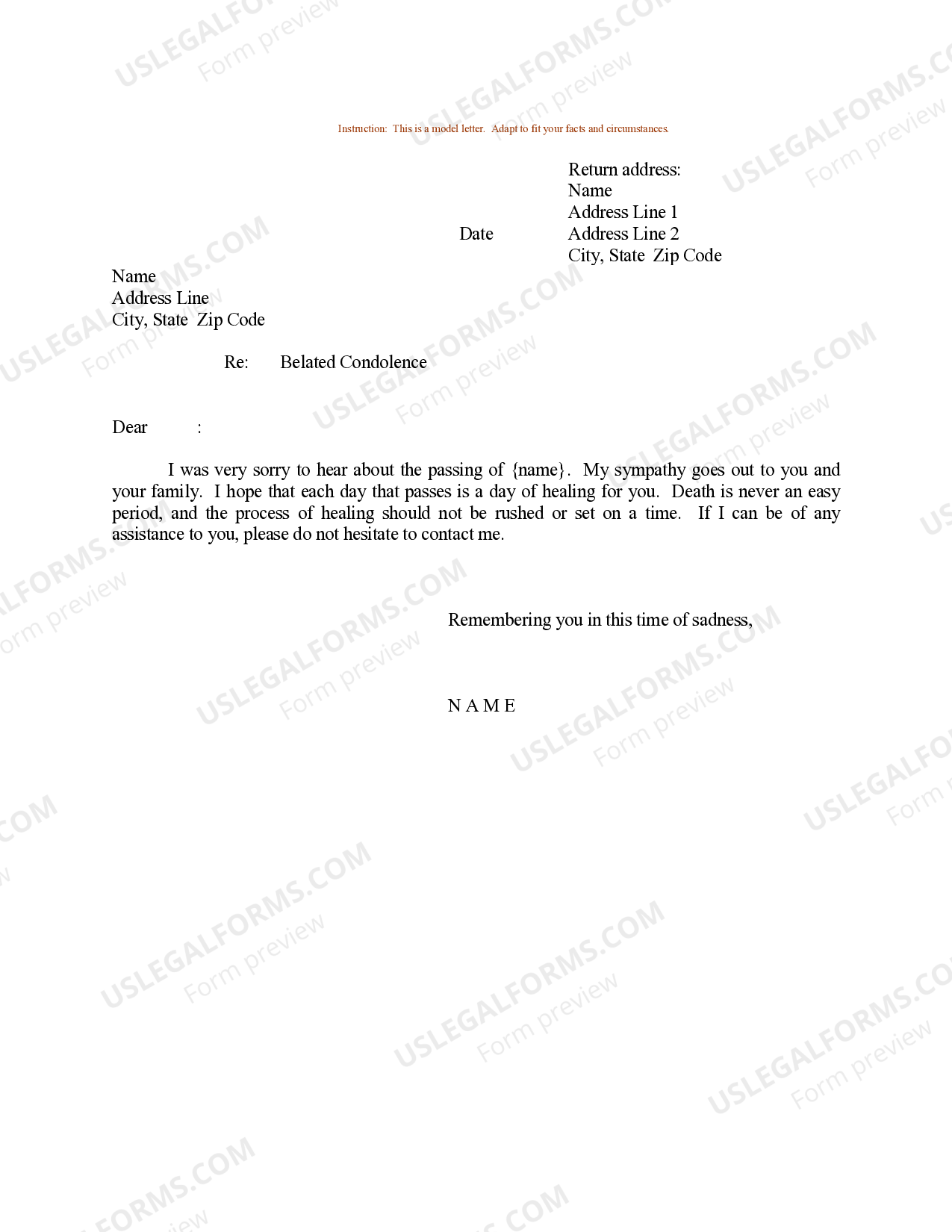 Mississippi Sample Letter for Belated Condolence - Sample Letter ...