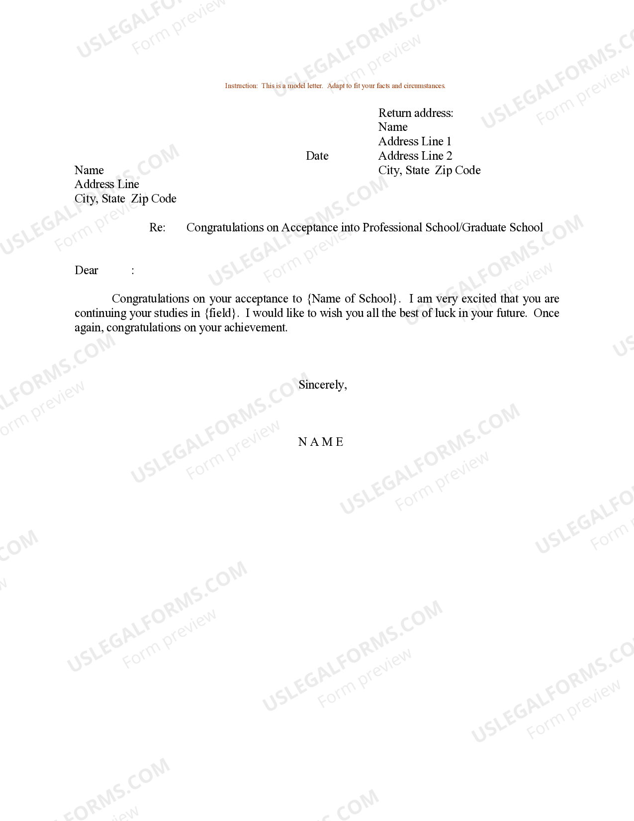 Alabama Sample Letter for Congratulations on Acceptance into Graduate ...