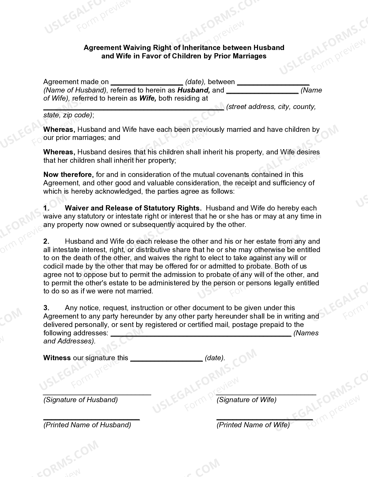 Agreement Waiving Right of Inheritance between Husband and Wife in ...