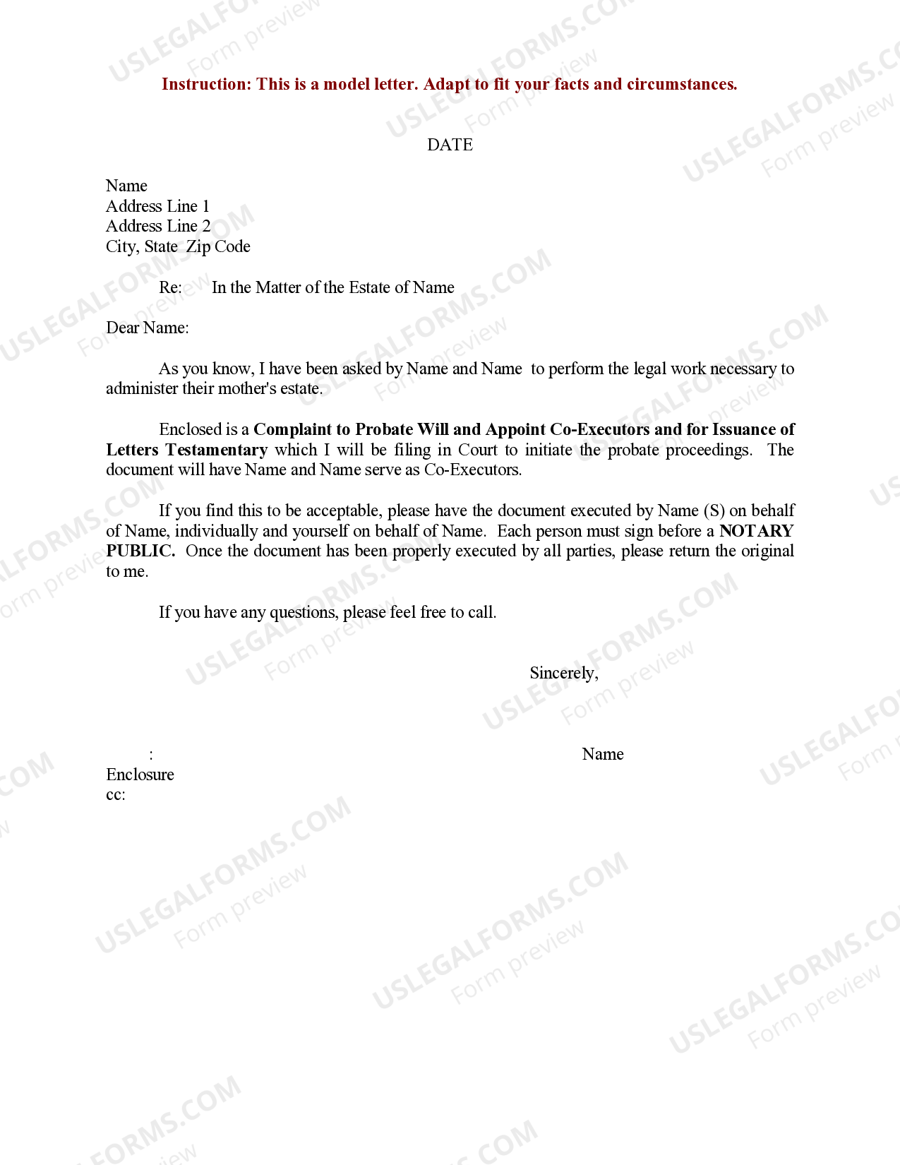 Sample Letter for Initial Probate Proceedings - Probate Proceedings ...