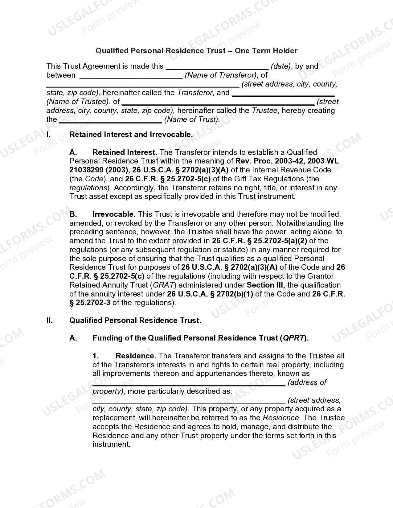 California Qualified Personal Residence Trust One Term Holder ...