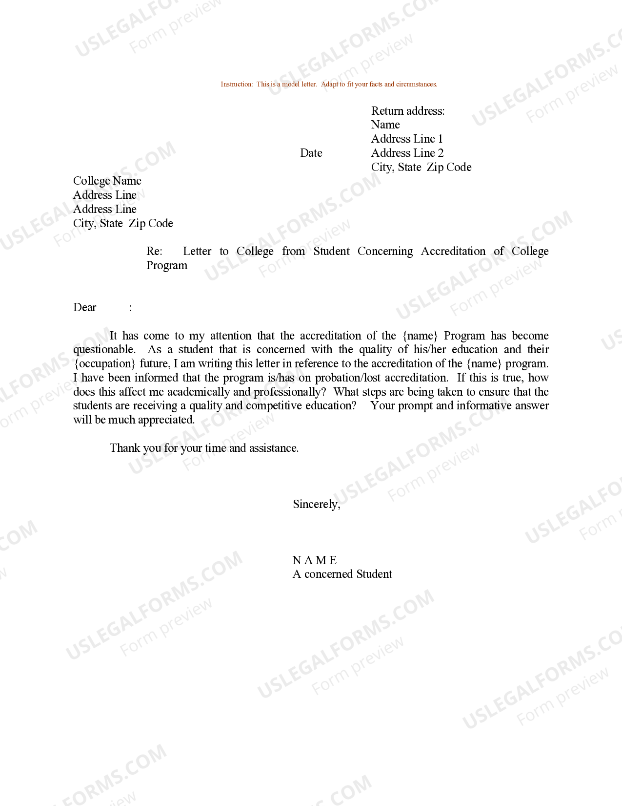 Colorado Sample Letter from Student to College concerning Program ...