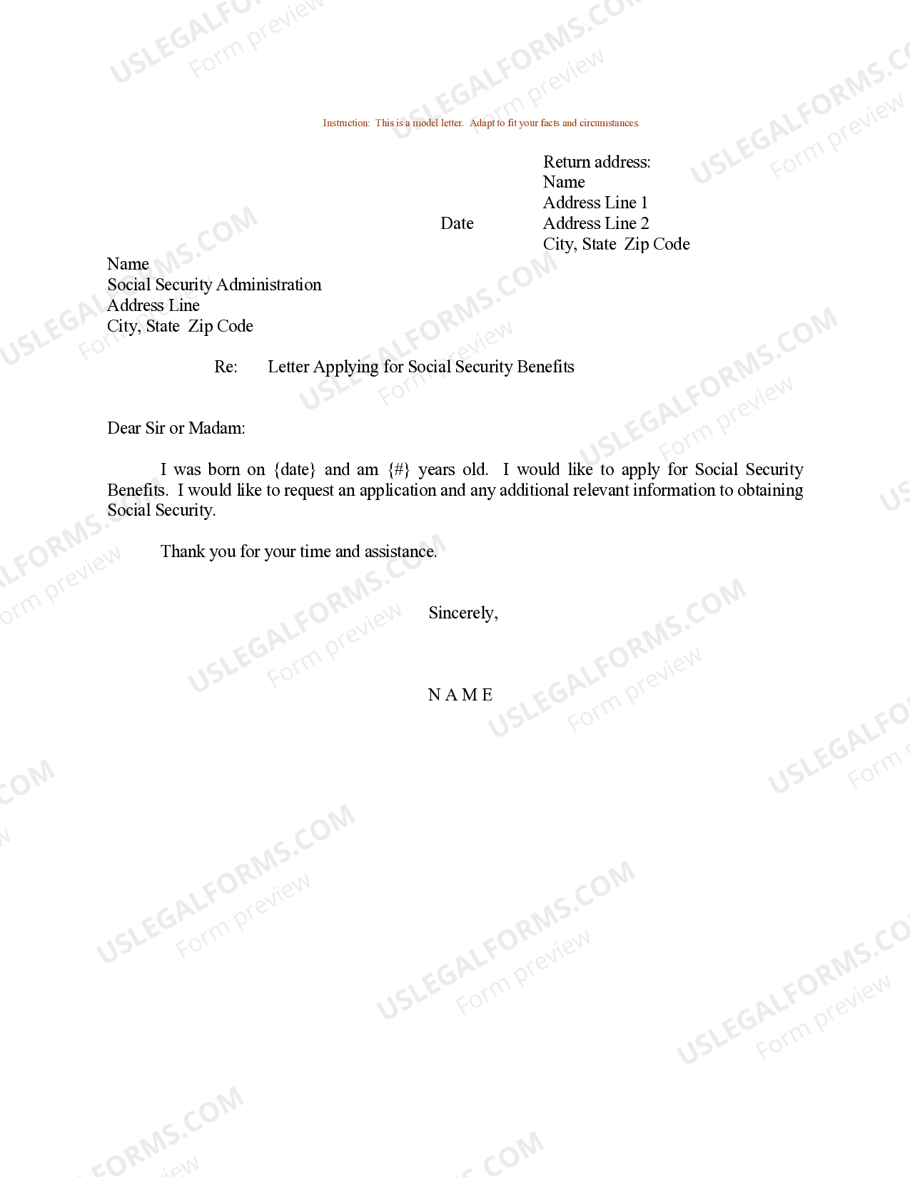 Sample Letter Applying for Social Security Benefits - Social Security ...