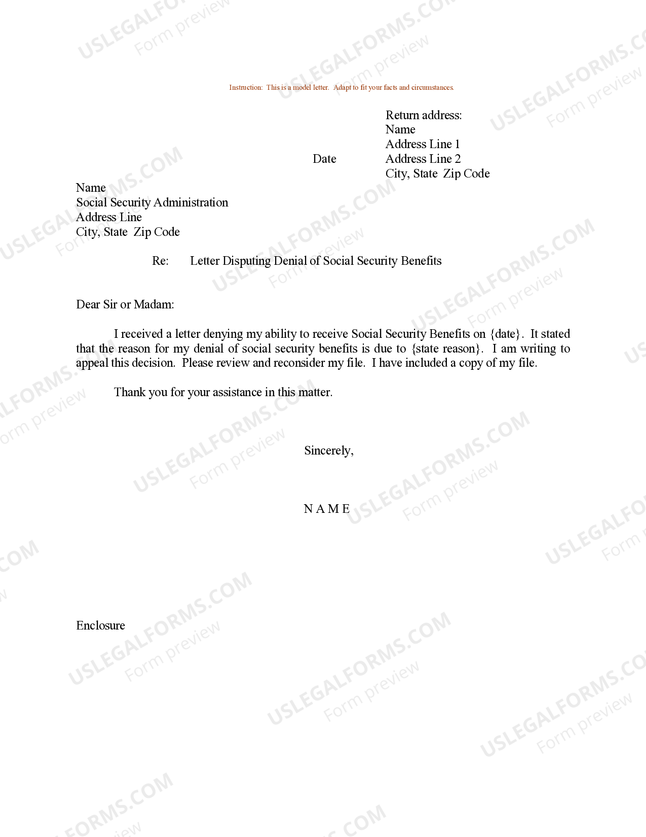 Sample Letter Disputing Denial of Social Security Benefits - Denial ...