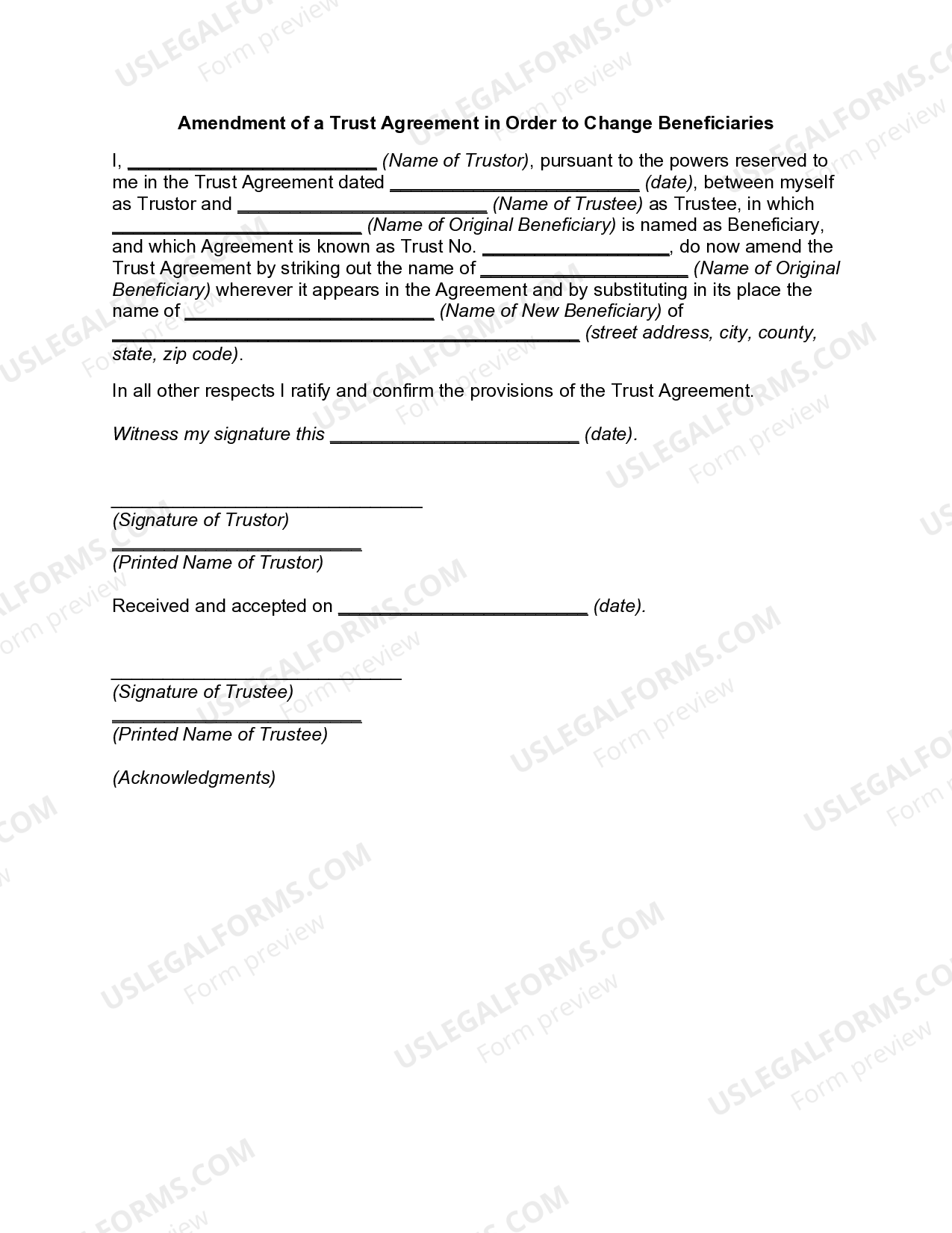 Amendment of a Trust Agreement in Order to Change Beneficiaries | US ...