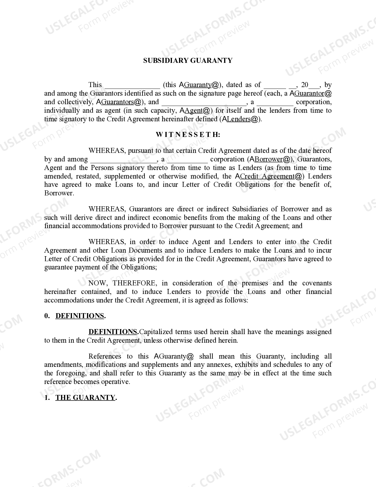 District of Columbia Subsidiary Guaranty Agreement | US Legal Forms