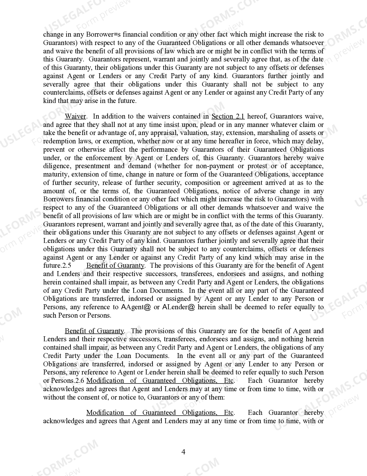 Louisiana Subsidiary Guaranty Agreement | US Legal Forms