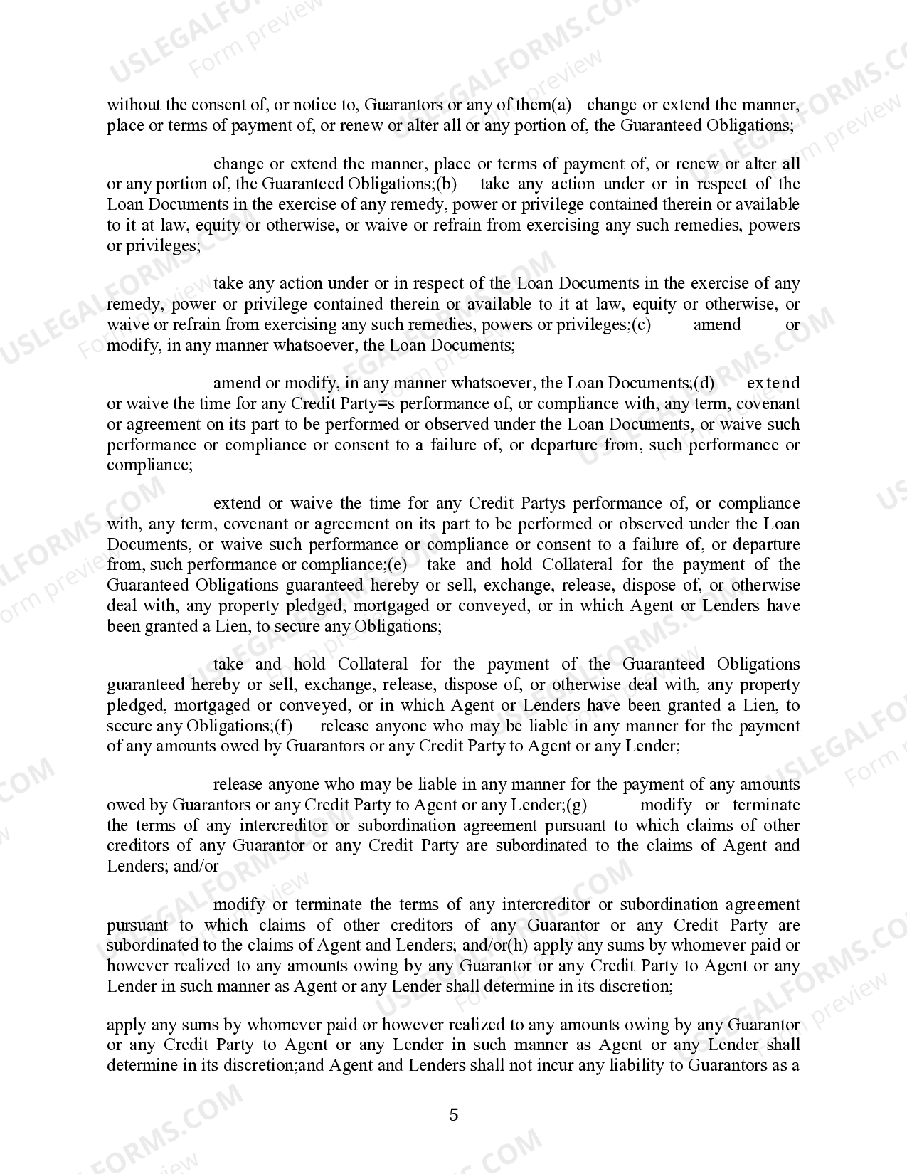 Mississippi Subsidiary Guaranty Agreement | US Legal Forms