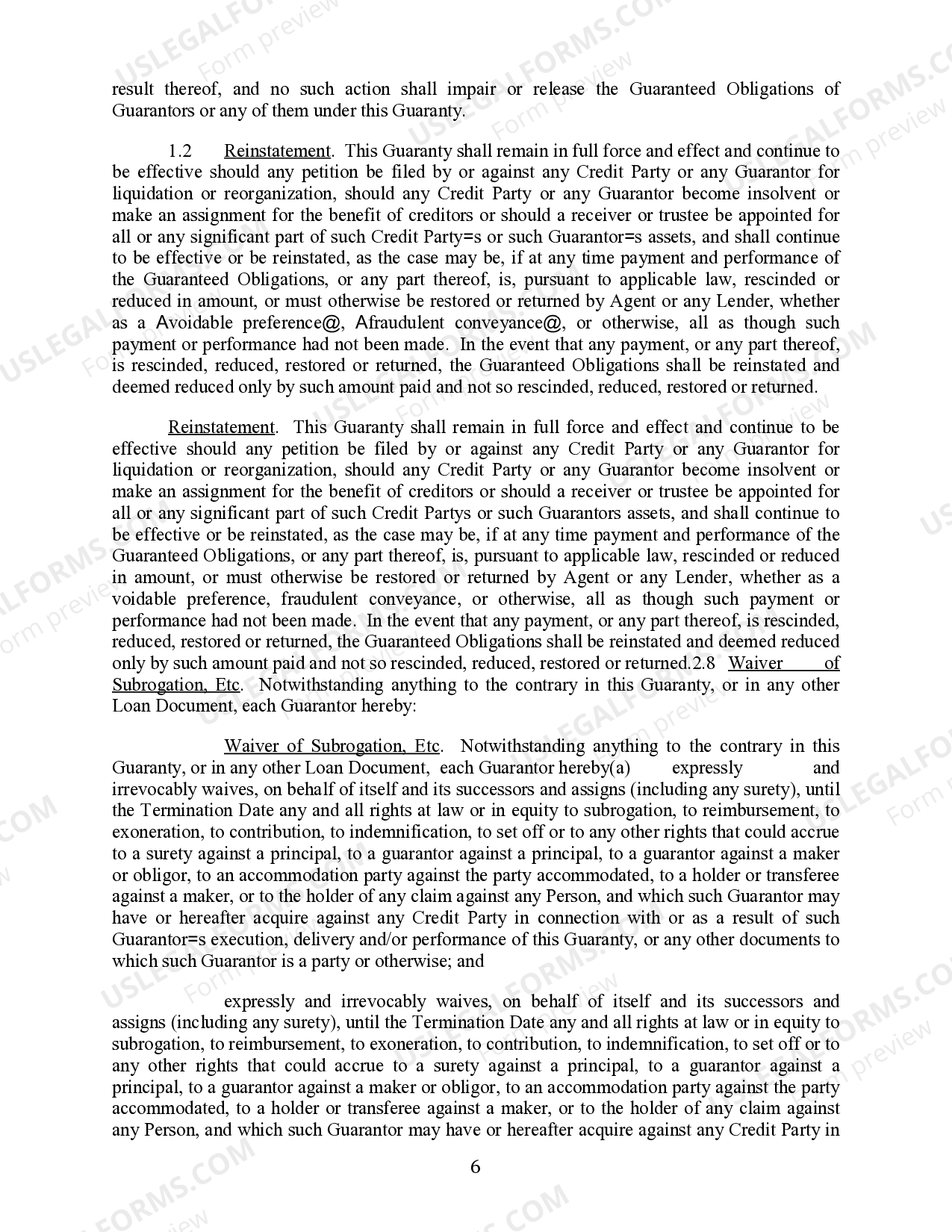 Utah Subsidiary Guaranty Agreement | US Legal Forms