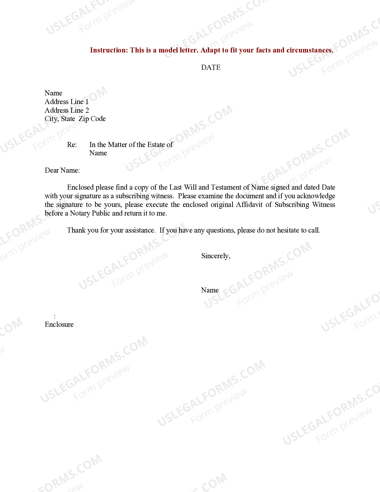Sample Letter for Witness Verification - Letter Witness | US Legal Forms