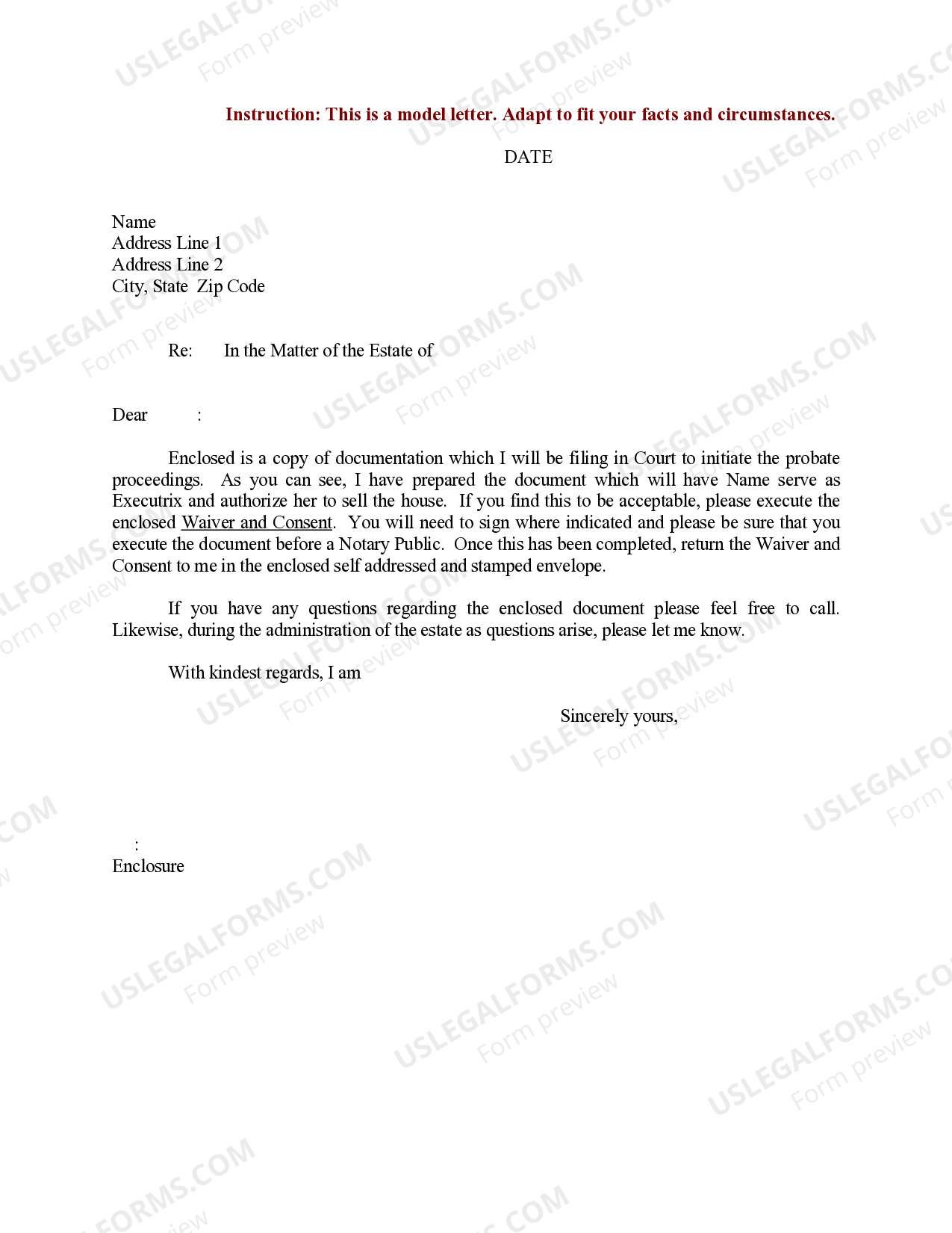 Sample Letter for Estate Probate Proceedings - Probate Proceedings | US ...