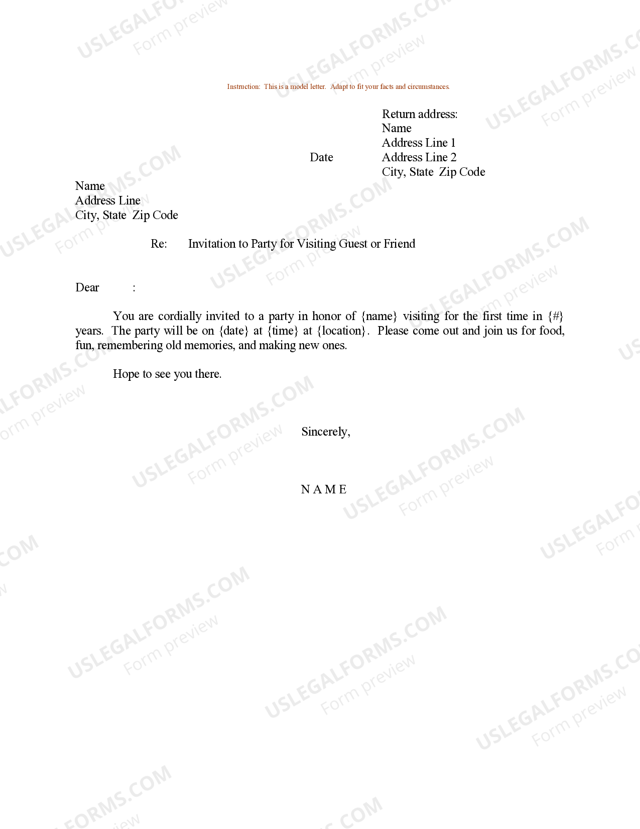 Guam Sample Letter for Invitation to Party for Visiting Guest or Friend ...