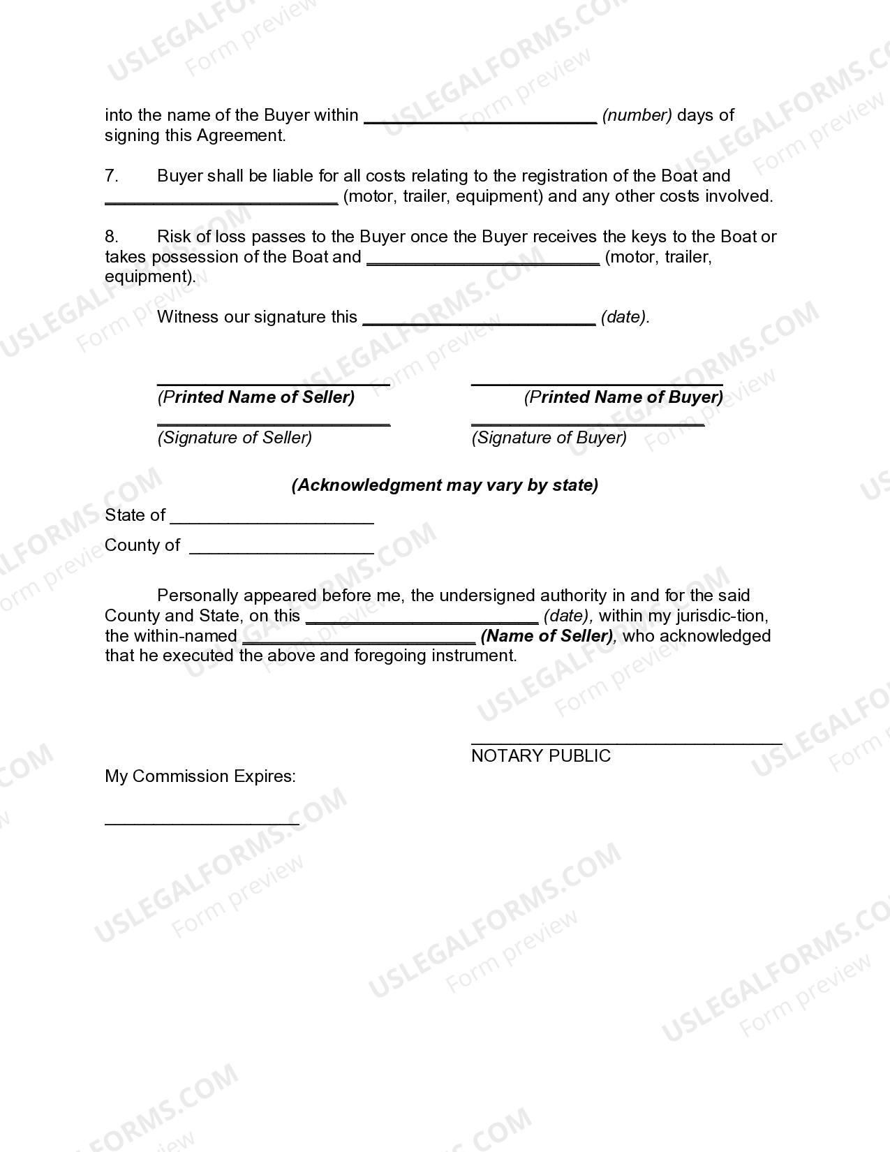 Agreement and Bill of Sale for Boat | US Legal Forms