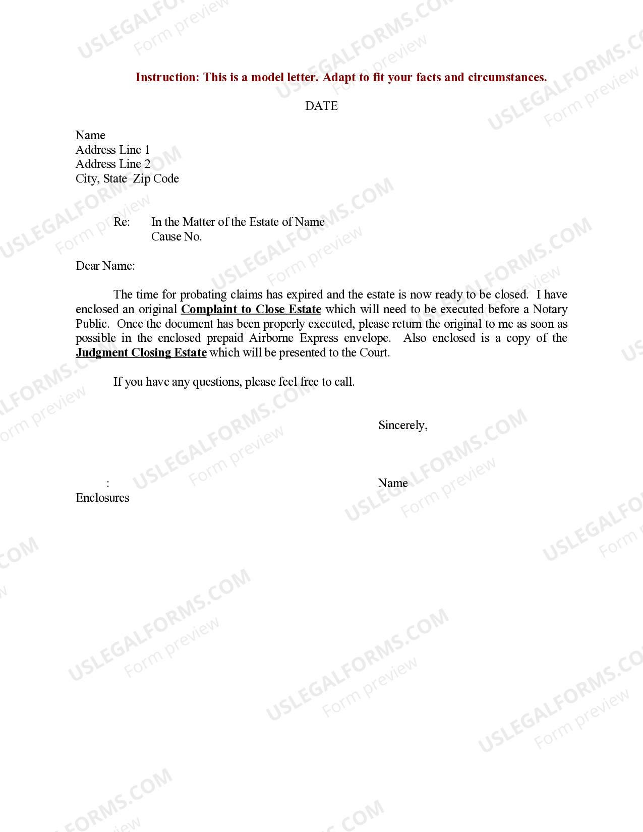 Sample Letter for Instructions to Execute Complaint to Probate Will ...