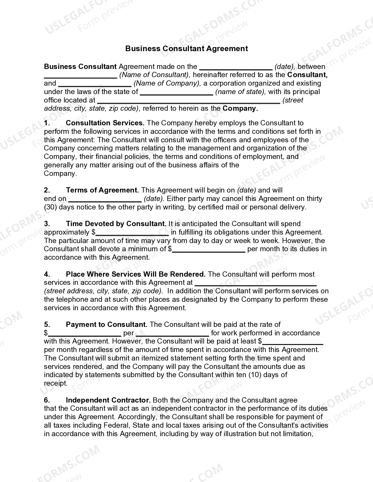 Business Consultant Agreement | US Legal Forms
