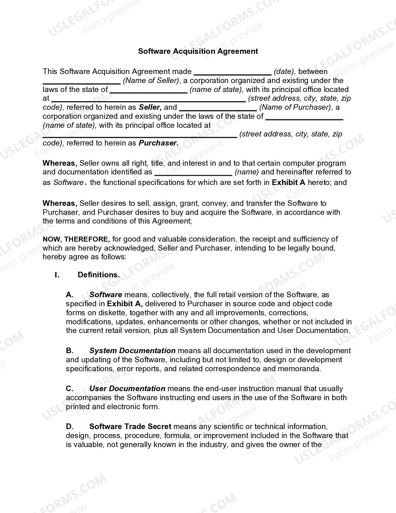Software Acquisition Agreement | US Legal Forms