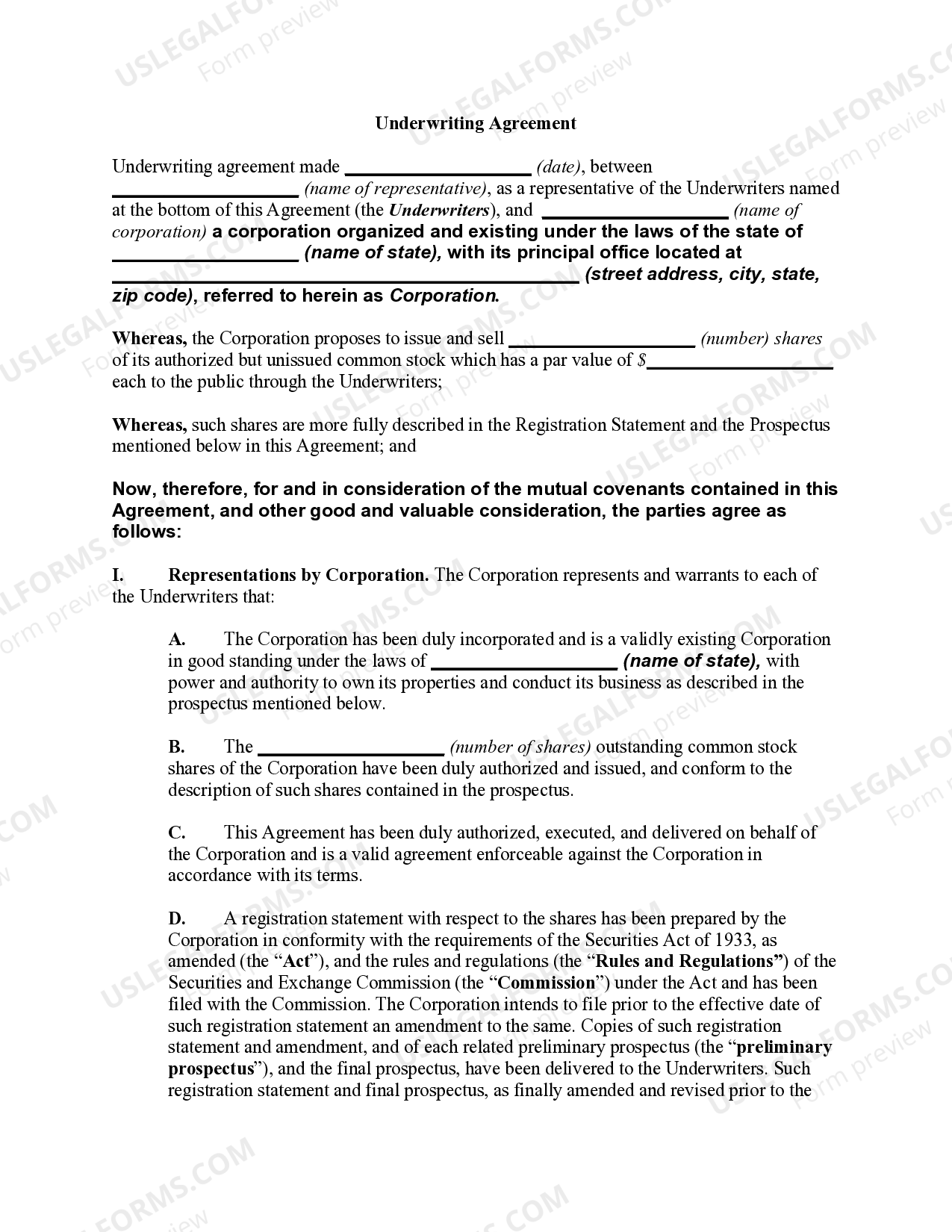 Underwriting Agreement | US Legal Forms