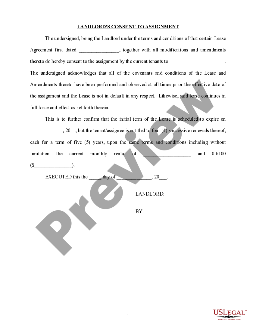 Landlord's Consent to Assignment | US Legal Forms