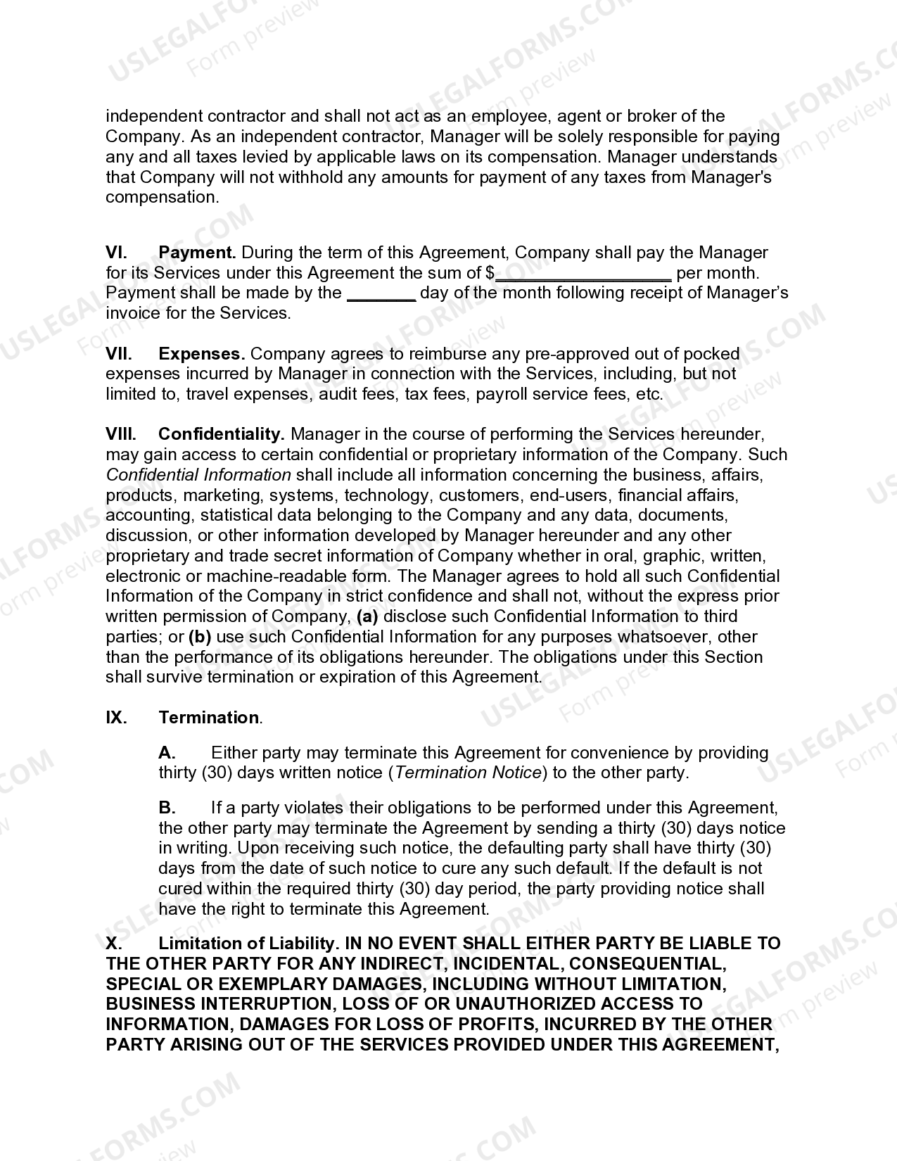 Management Agreement | US Legal Forms