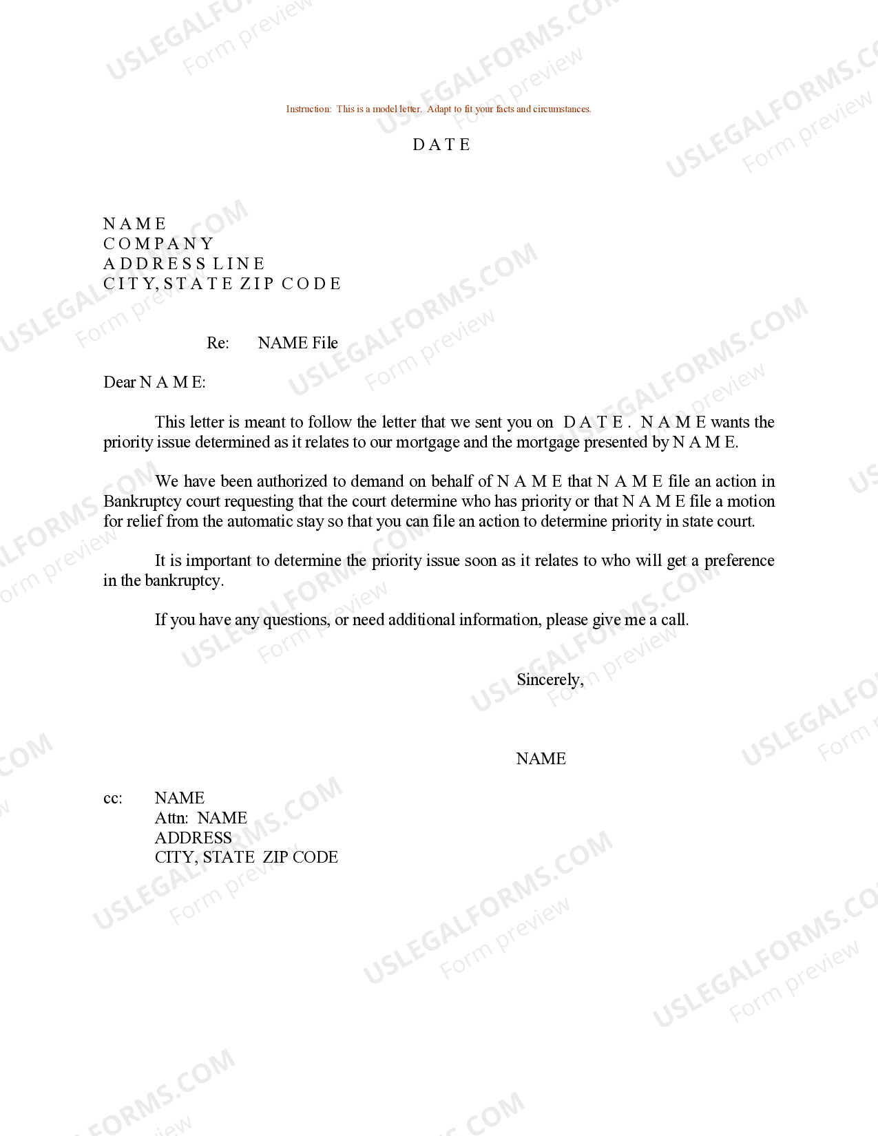 Sample Letter for Priority Issue in Bankruptcy - Letter Bankruptcy | US ...
