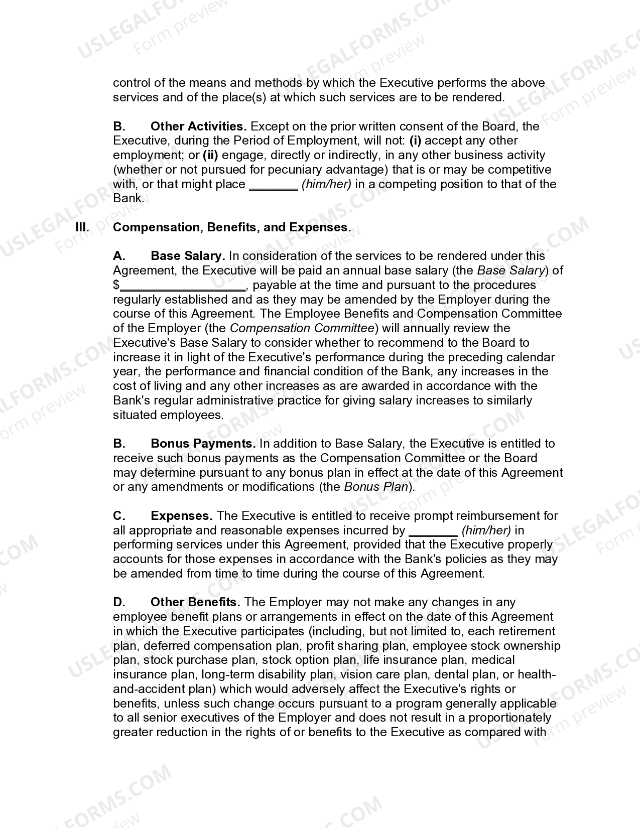 Employment Agreement of Executive | US Legal Forms